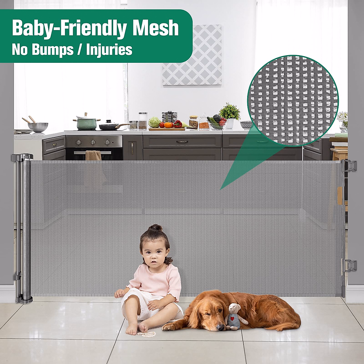 122 Inch Retractable Baby Gates Indoor and Outdoor Extra Wide Baby Gate for Large Openings Extra Long Baby Gate for Doorway Extra Large Retractable Dog Gate for Stairs Outdoor Deck Gate Pet Gate