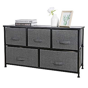 Epetlover Fabric Dresser 5-Drawer Storage Organizer Unit, Apartment Cloth Dresser with Deep Basket Sturdy Steel Frame & Wooden Top, Room Organization (Grey)