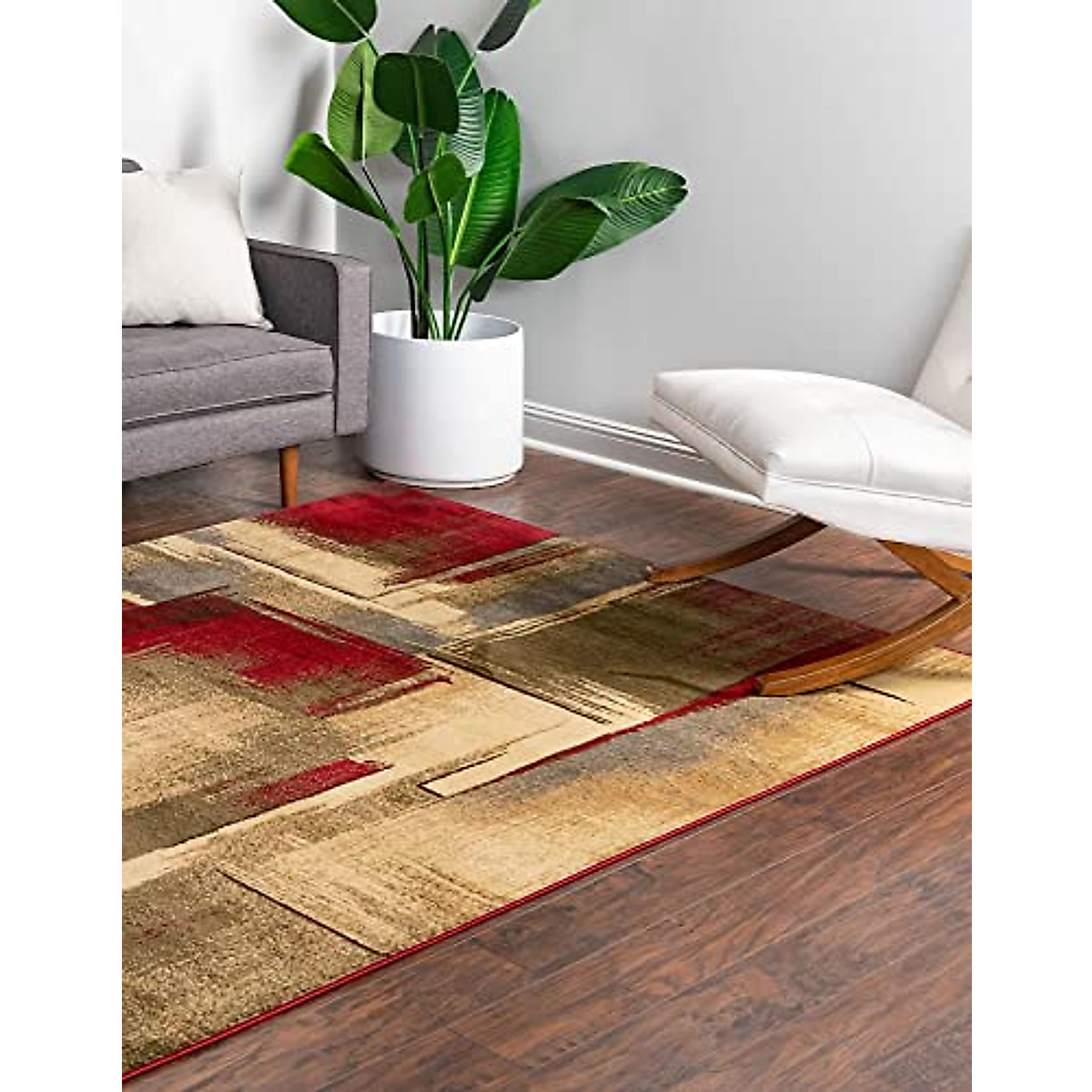 Unique Loom Barista Collection Modern, Abstract, Urban, Distressed, Rustic, Warm Colors Area Rug, 5 ft x 8 ft, Multi/Olive