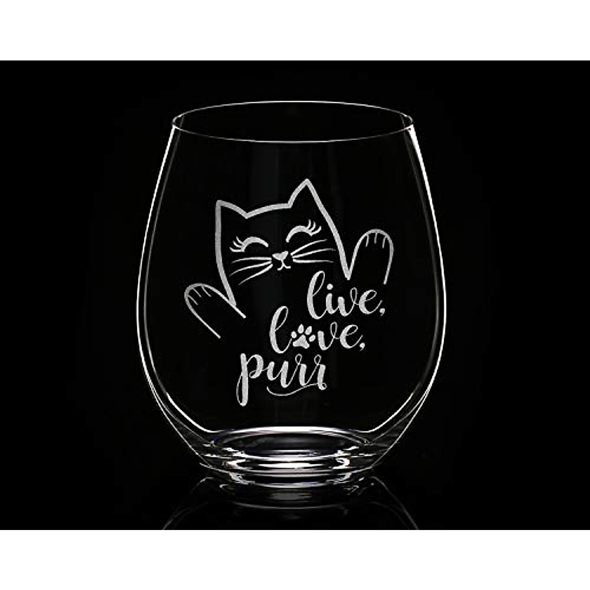 Cat Lovers Engraved Live Love Purr Stemless Wine Glass Kitchen Decor Cat Lady Accessories Birthday Mothers Day Fathers Gifts for Women Men