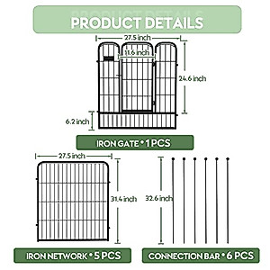 Shikha Decorative Garden Fence Panels 6 Packs 14ft(L) x32in(H) Outdoor Animal Barrier Dog Pet Fencing Rustproof Metal Wire Fence Border for Landscaping Patio Lawn & Garden,Black