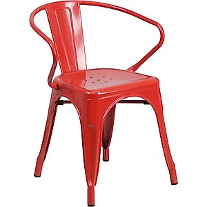 Flash Furniture Luna Commercial Grade Red Metal Indoor-Outdoor Chair with Arms