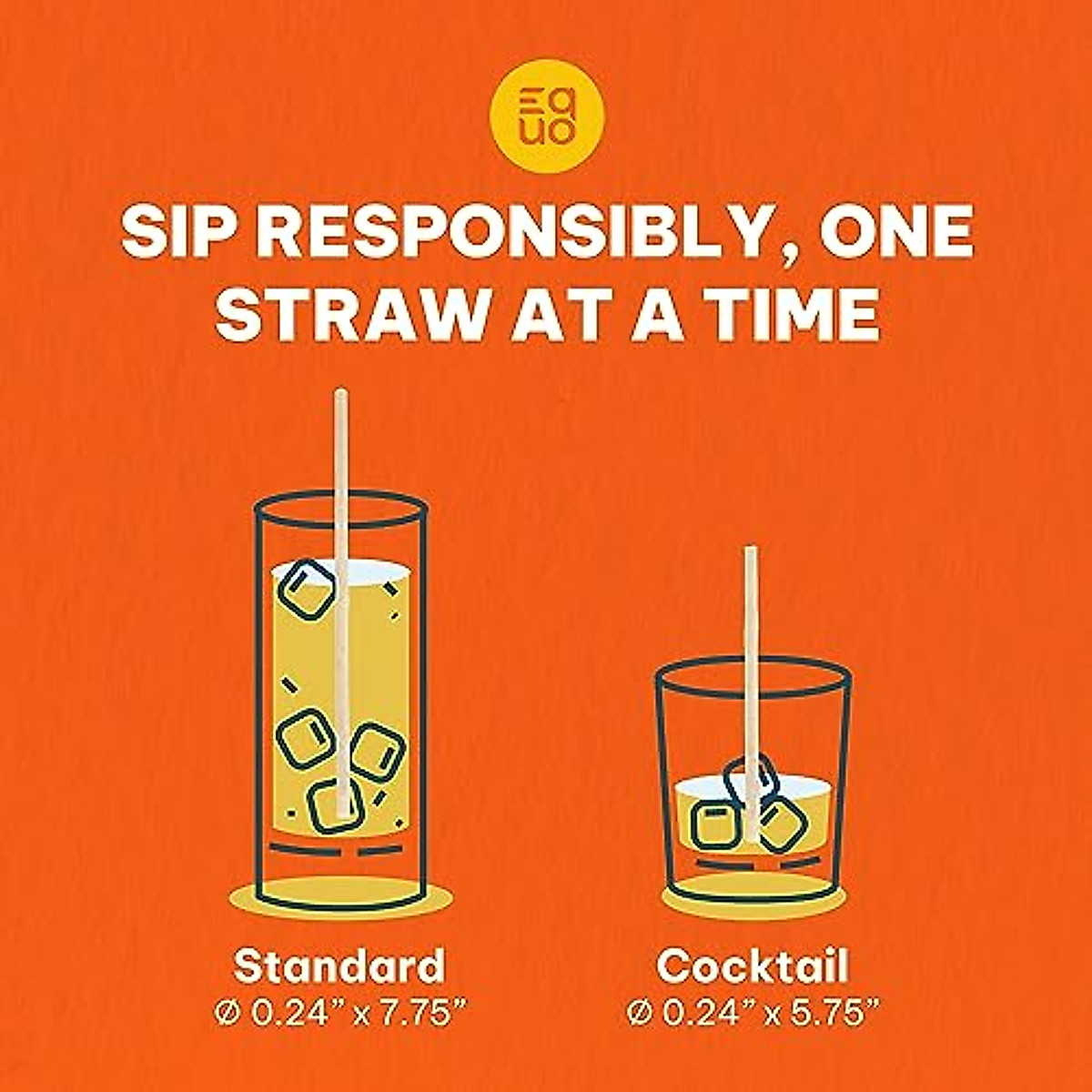 EQUO Coconut Straws, Disposable, Biodegradable, Compostable, and Plastic-Free Drinking Straws, Pack of 50, Standard