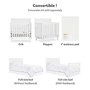 Sweetpea Baby Lexington 4-in-1 Convertible Mini Crib in White, JPMA & Greenguard Gold Certified, Made with Sustainable New Zealand Pinewood, Non-Toxic Finishes