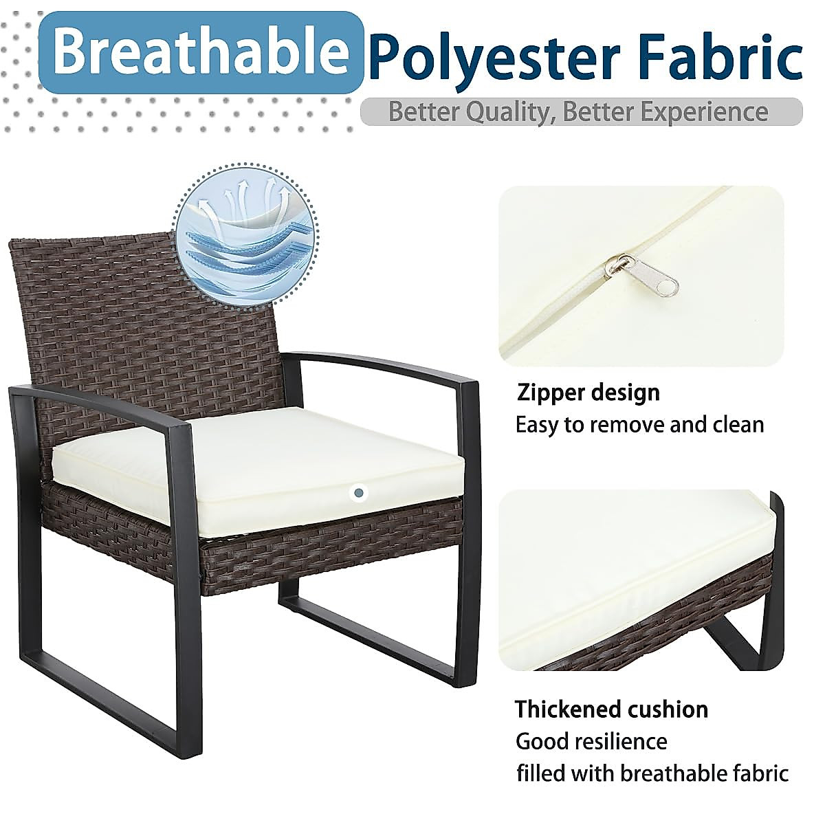 ARTLOFT 5 Pieces Patio Bistro Set, Outdoor Wicker Furniture Set Modern Rattan Patio Chairs with Side Table & Ottomans, Patio Conversation Sets for Balcony, Apartment, Porch, Garden (White)