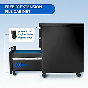 FLEXISPOT 3 Drawer File Cabinet for Home Office,Metal Mobile Filing Cabinet Under Desk Storage with Lock Keys,File Organizer Cabinet for Legal/Letter/A4 File,Fully Assembled Except Wheels,Black