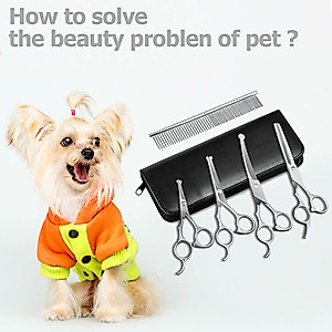 WUXIAN Dog Grooming Scissors,5 in 1 Cat Dog Grooming Scissors Set,Safety Round Tip,Heavy Duty Stainless Steel Dog Grooming kit Suitable for a Variety of Pets