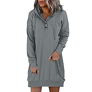 Lightweight Hoodies for Women,Women's High Low Long Hoodies Sweatshirts Long Sleeve Split Hem Hoodie Dress with Pocket Grey