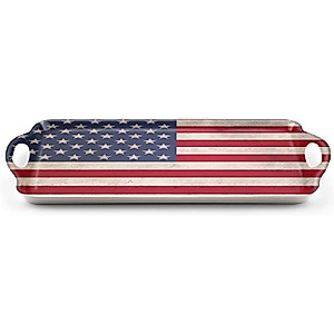Serving Tray Decorative Tray with Handles Multi-Purpose Rectangular Serving Trays for Restaurant, Parties, Coffee Table, Kitchen - American Flag