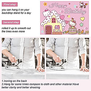 Kawaii Kitty Birthday Party Supplies, Happy Birthday Backdrop for Kawaii Theme Party, 5 x 3 FT Cute Kitty Photography Background Banner for Girls Boys Birthday Party Decorations