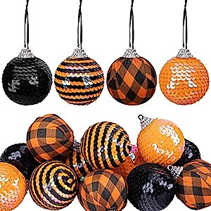 12pcs Halloween Ball Ornaments - 1.96" Halloween Sequin Hanging Ball - Scary Halloween Theme Hanging Balls for Halloween Wreath Ornaments and Party Decoration