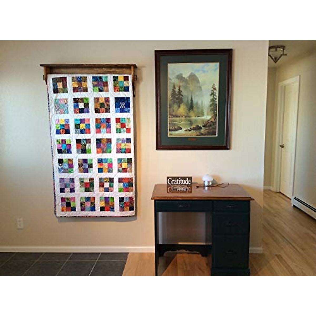 Quilt Rack | Tapestry Shelf with Quilt Rod | Blanket Display Shelf | Quilt and Blanket Rack | Wall Hanging Wood Towel Rack Stained