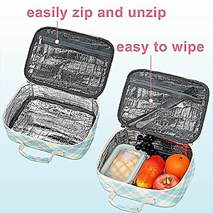 CAMTOP Lunch Box Kids Insulated Lunch Bag Small Cooler Thermal Meal Thermal lunchbox for Girls Boys School Picnics（Lattice Colorful）