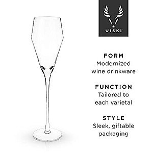 Viski Raye Angled Crystal Prosecco Glasses Set of 2, No-Lead Premium Crystal Clear Glass, Modern Stemmed, Prosecco Glass Gift Set, 8oz