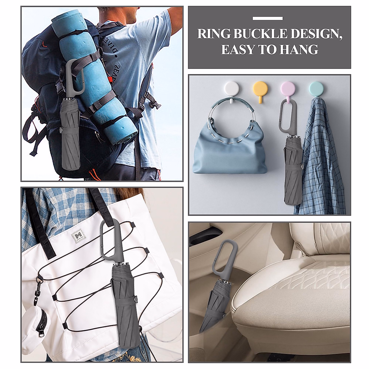 TUMAAOTU Compact Travel Umbrella, Grey, 14 in Length, 40 in Diameter, 10 Fiberglass Ribs, Waterproof, Easy to Carry