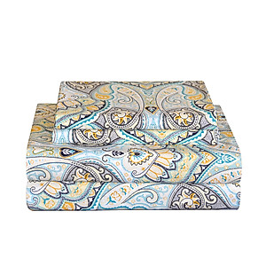 Pointehaven Bedding 4 Pieces Full 100% Cotton Percale Sheets- Printed Bed Sheet & Pillowcase Sets- Soft Cotton Bed Sheets Set- Fits Mattress 19 inches Deep Pocket (Full, Cypress)