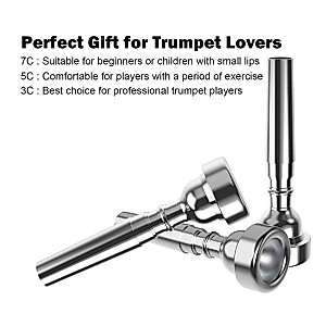 Silver Trumpet Mouthpiece 7C 5C 3C Trumpet Mouthpiece Set with Box Cleaning Cloth Compatible with Yamaha Bach Conn King Musical Instruments for Beginners and Professional Players 3Pack