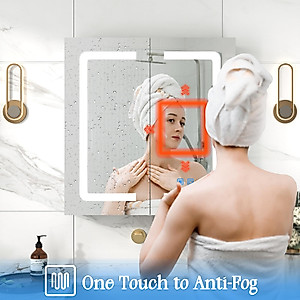 LALAHOO Bathroom Medicine Cabinet with Mirror, 23.6” x 24.5” Medicine Cabinets with Lights, Medicine Cabinet Mirror, Lighted Medicine Cabinet,Defog,3-Color Temper Change,Shelf