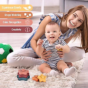 Haakaa Baby Silicone Shape Puzzle, Baby Stacking Toys & Teething Toys, Silicone Stacking Blocks Montessori Toys for 3M+ Babies, BPA-Free. Sunshine.