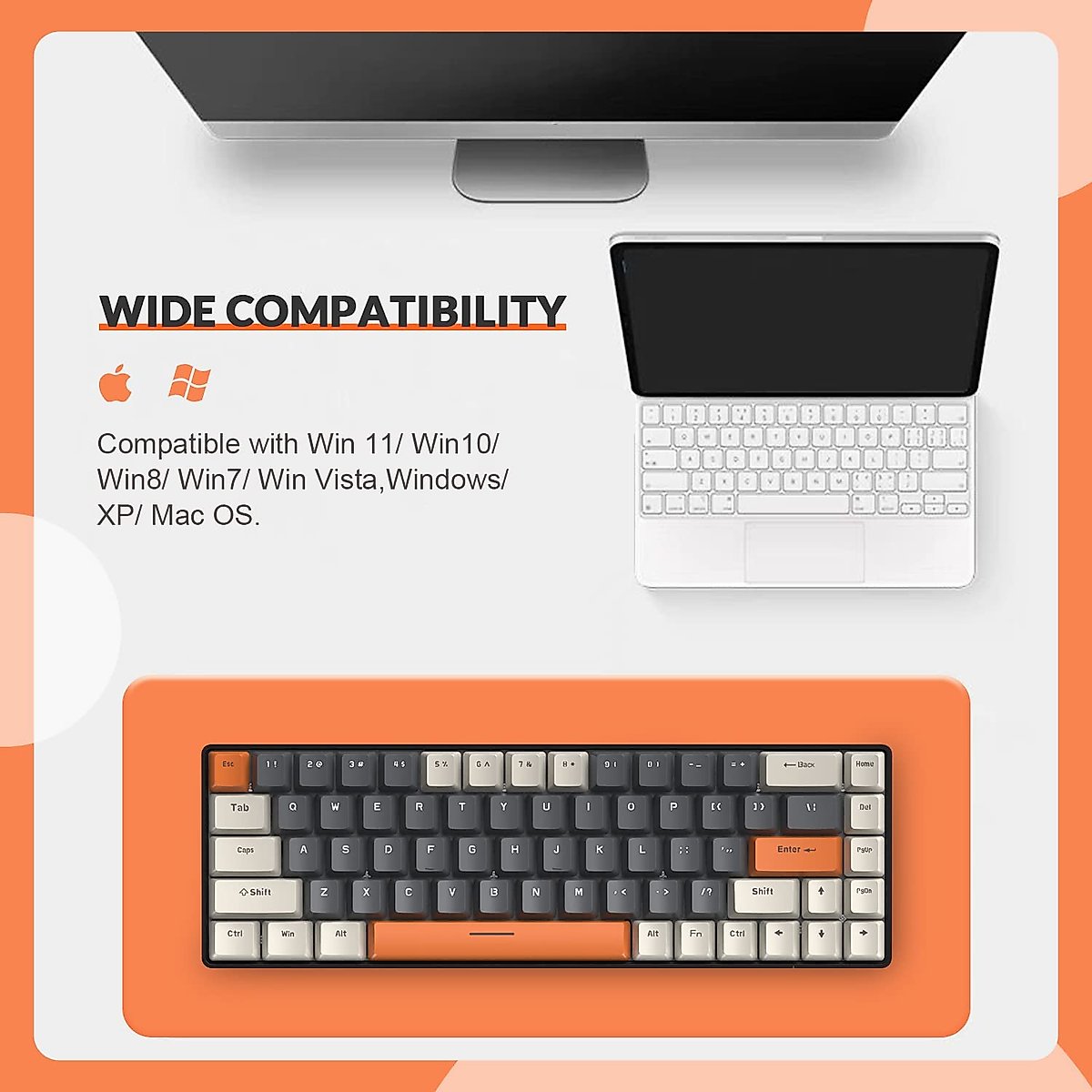 ZIYOU LANG RK-T8 Wired 65% Mechanical Gaming Keyboard with RGB LED Backlit Anti-ghosting TKL Mini 68 Key Custom Coiled C to A Cable Tactile Brown Switch for PS4 PS5 Xbox PC Mac Gamer(White/Dark Gray)