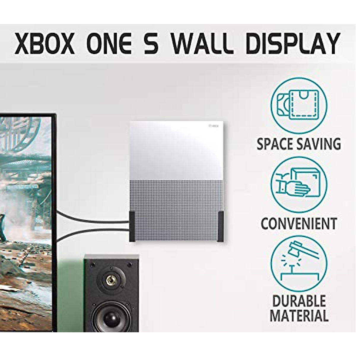 Wall Mount for Xbox One S All Metal Display Holder Hanger Organizer Vertical Hanging On Wall Shelf Bracket Safely Store Your Xbox One S on Wall Near or Behind TV Steel Bracket Accessories Stand Kit