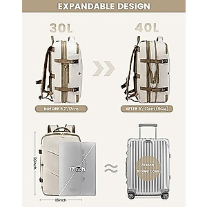 LOVEVOOK Travel Backpack for Women, 40L Carry On Backpack Flight Approved, Waterproof 17 Inch Laptop Backpack with 3 Cubes, College Bookbag, Personal Item Travel Bag, Beige-Khaki