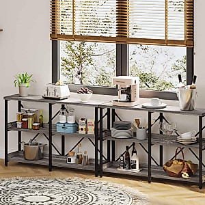 BON AUGURE Industrial Entryway Table and Small 3 Tier Bookshelf, Wood and Metal Furniture Set for Living Room, Bedroom, Kitchen, Home Office (Dark Grey Oak)