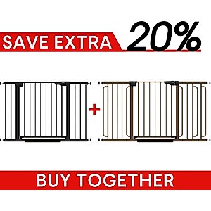 Cumbor 46”Auto Close Safety Baby Gate & Cumbor Brown 57-Inch Child Gate, Easy Walk Thru Dog Gate for The House, Stairs, Doorways, Pressure Mounted Safety Child Gate for Kids Toddler