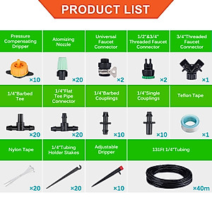 5-Star Compatible Inkjet Replacement. 133ft Irrigation Drip Kit, Automatic Plant Watering System with 40m 1/4 inch Distribution Tubing Hose, Adjustable Nozzle Emitters.