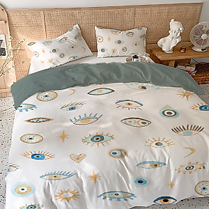 Todeyya Nazar Evil Eye Pattern Duvet Cover (Queen Size 90"x90") with 2 Pillow Shams, Microfiber Lightweight 3pcs Comforter Cover Set Coverlet, with Zipper Closure Bedding All-Season