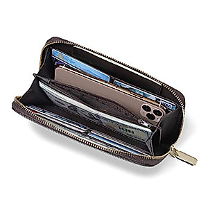 Daisy Rose Women’s Zip-Around Wallet & Phone Clutch with RFID Blocking, PU Vegan Leather (Brown Check)