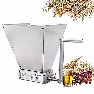 FERRODAY Malted Grain Mill Malt Stainless Steel 2 Roller Malt Mill Homebrew Malted Grain Crusher Manual Grain Mill Slow Drill Available Malt Crusher Adjustable Gap Malted Barley Grinder - No Base Type