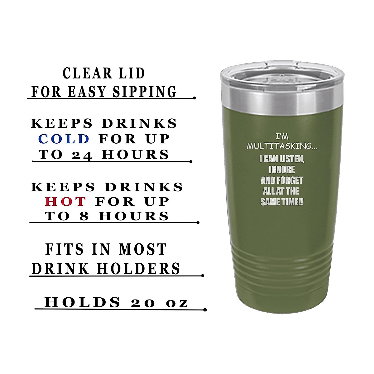 Rogue River Tactical Funny Sarcastic Office Work 20 Oz. Travel Tumbler Mug Cup w/Lid Vacuum Insulated Hot or Cold Multitasking (Green)
