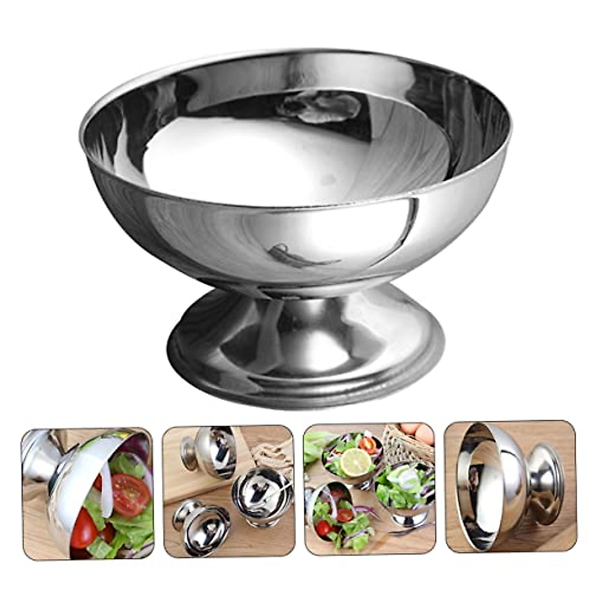 Hoement 1Pc stainless steel dessert cup salad bowl metal sauce cup stainless steel revere bowl footed ice cream dishes ice cream cups stainless steel parfait cup Fruit Cup Glass insulation