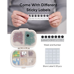 Holii Travel Pill Organizer, 8 Compartments Portable Pill Case, Daily Pill Box to Hold Vitamins, Small Pill Container for Pocket Purse Medicine Organizer（Khaki）