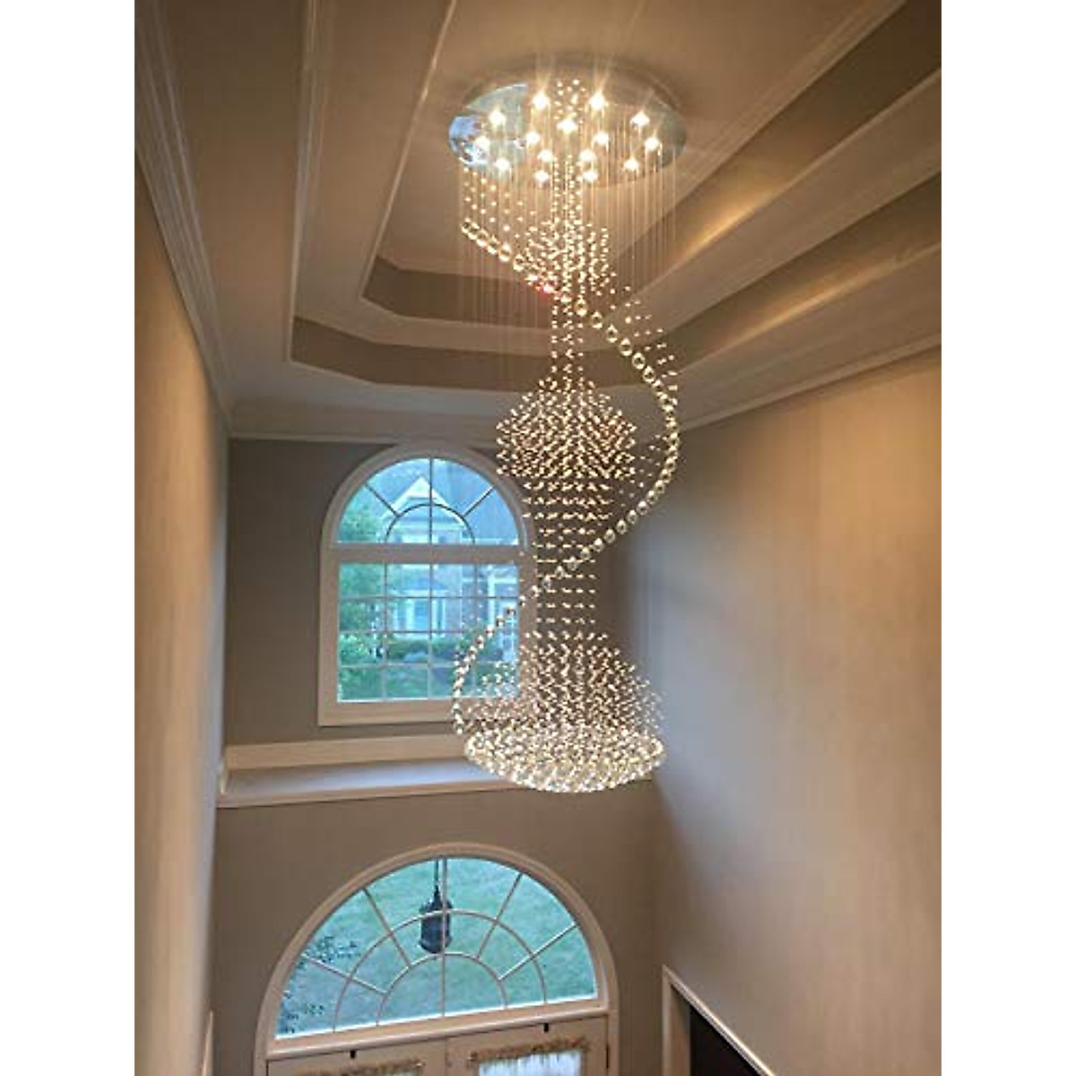 Moooni Modern Large Spiral Crystal Chandelier Lighting Luxury Rain Drop Flush Mount Ceiling Light for Foyer Staircase Entryway D 31.5" X H 98"