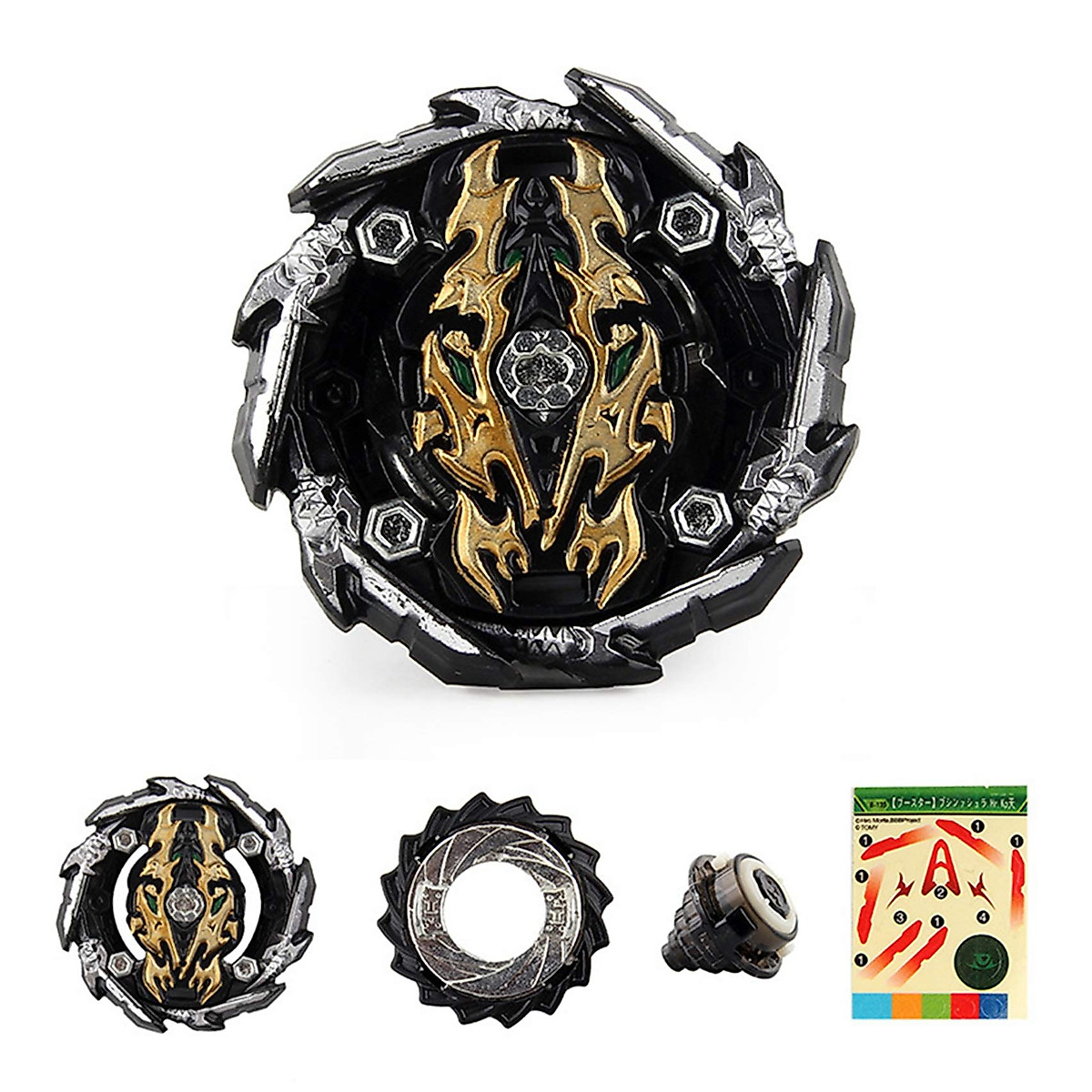Bey Battle Burst Blade GT B-135 Booster Bushin Ashura.Hr.Kp Ten Top Black Left and Right Launcher Handle Starter Set Gaming Battling Top God Bay LR Bey Launcher Spinning Toys Gift for Boy