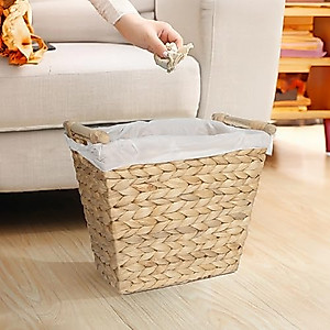 Wicker Trash Basket with Wooden Handles | Wicker Bathroom Trash Can | Woven Trash Can | Wicker Waste Basket for Bathroom, Bedroom, Living Room, Office