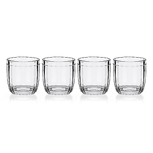 Everyday White by Fitz and Floyd Beaded Double Old Fashioned Beverage Rocks Glass, Set of 4, Clear