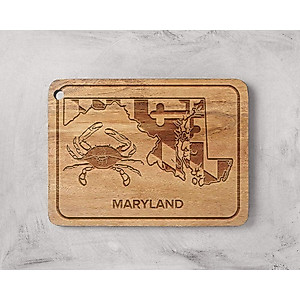 Route One Apparel | Crab and Maryland State Wooden Cutting Board, Heavy Duty with Juice Groove, Can be Used as Serving Tray, Bamboo Wood, 15.5" X 10.75" X 0.5"