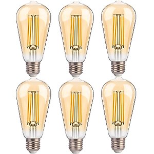 FLSNT LED Edison Bulbs 100W Equivalent, ST19 Dimmable Vintage LED Light Bulbs, 2450K Warm White, 8W, 900LM, E26 Base, Amber Glass, 6 Pack