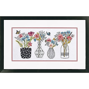 Dimensions Butterflies and Wildflower Vases Counted Cross Stitch Kit, Multicolor 4 Piece