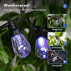 XHT Outdoor String Lights - 48ft Sync with Music Color Changing Outside Patio Lights with 15 Dimmable IP65 Waterproof RGB LED Bulbs with App & Remote Control for Dating, Party, Wedding