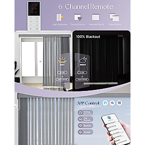 Graywind Motorized Vertical Blinds Compatible with Alexa Google Privacy Blackout Smart Vertical Blind Remote Control Track Slats Set for Patio Sliding Glass Doors, Width Up to 157", Light Grey