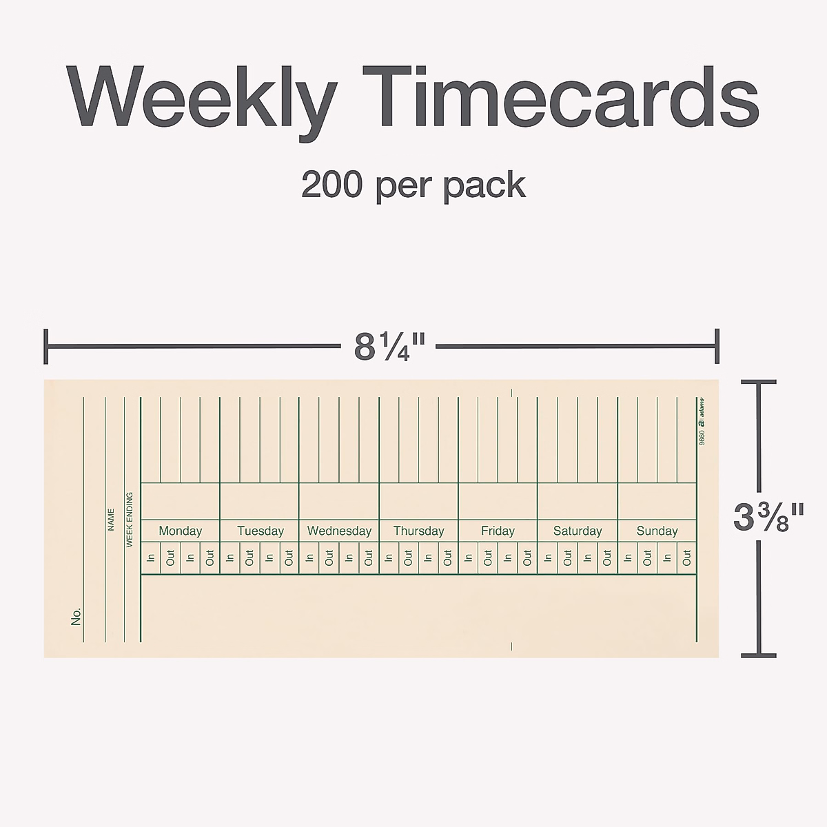 Adams Time Cards, Weekly, 2-Sided, Overtime Format, 3-3/8" x 8-1/4", Manila, Green/Red Print, 200-Count (9660-200)