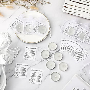 Coume 50 Set Funeral Favors Memorial Tealight Candles Unscented White Candles Funeral Gift Candles with Condolence Bereavement Cards and Organza Bags for Guest Furneral Party (Minimalist)