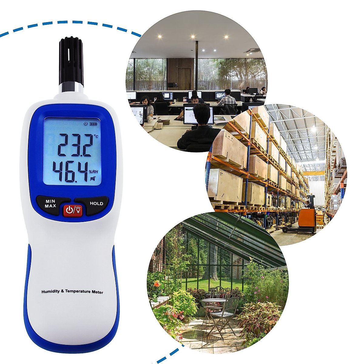 Gain Express Digital Humidity & Temperature Meter Hygrometer Psychrometer, Dew Point and Wet-Bulb Temperature Range -4~158°F, Humidity Range 0~100% RH, Min/Max Hold, LCD Backlight