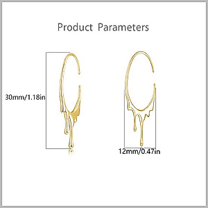 Gold Tapered Drop Dangle Open Small Hoop Earrings for Women Girls 925 Sterling Silver Hypoallergenic Waterdrop C Shaped Huggie Hoops Lightweight Minimalist Earring Halloween Jewelry Gifts
