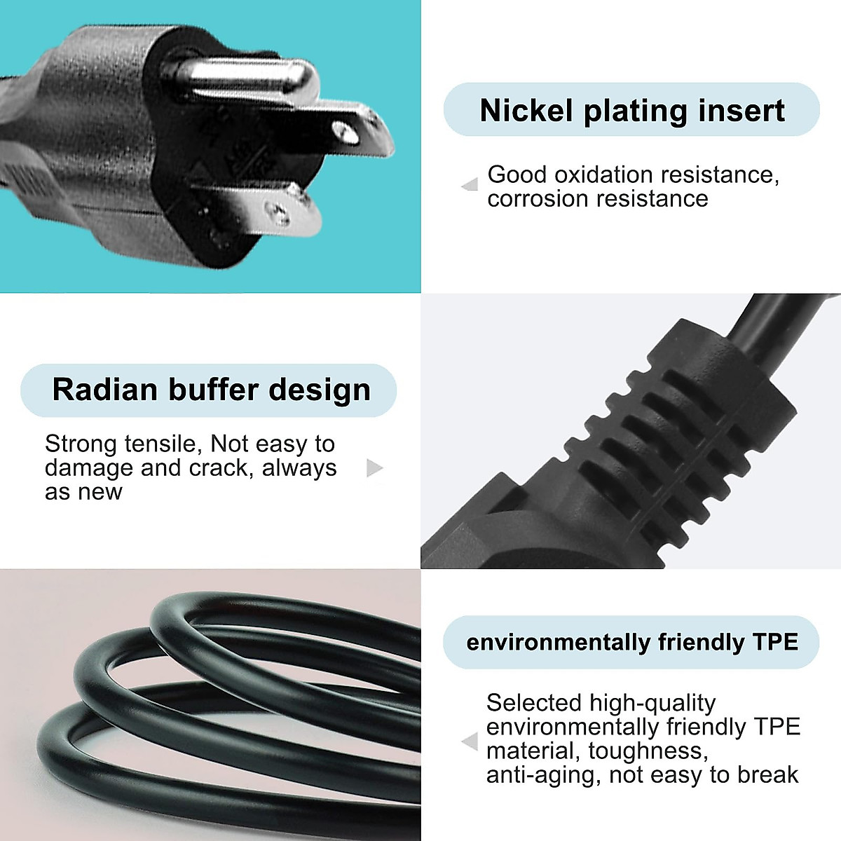 3 Prong AC TV Power Cord Cable for Panasonic Plasma TV, Panasonic Viera TV, LG TV, 3D Printer Computers, TVs, Monitors & More Charger Replacement Power Cable