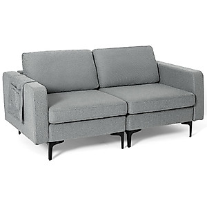 Giantex 2-Seat Sofa Couch, 66" L Modern Loveseat, Thick Cushion, Armrest Magazine Holder with 2 Pockets, Metal Legs, Ideal for Living Room Reception Room Office